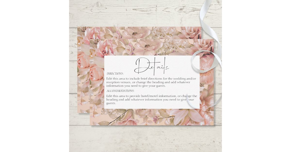 Romantic Pink Blush Floral Monogram Arch Details Enclosure Card | Zazzle