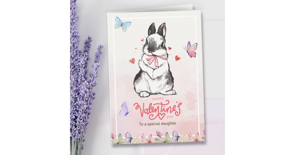 Romantic Pink Butterflies & Bunny Valentine's Day Card | Zazzle
