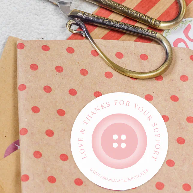 Romantic Pink Button Love & Thanks Quote Classic Round Sticker | Zazzle