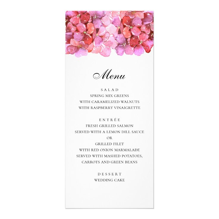 Romantic pink flowers. Fuchsia wedding dinner menu | Zazzle