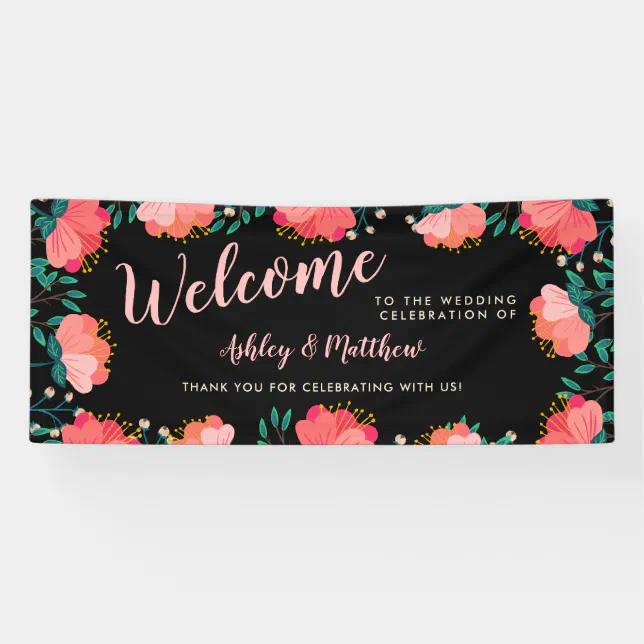 Romantic Pink Flowers Wedding Welcome Banner | Zazzle