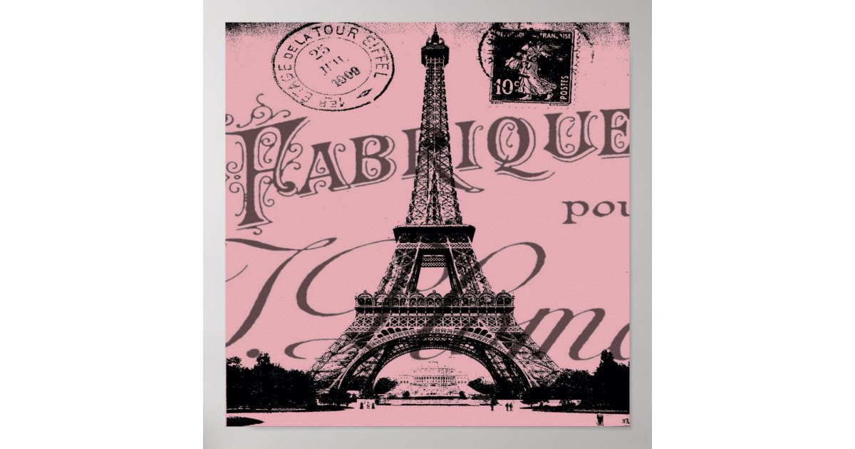 romantic pink french vintage paris eiffel tower poster | Zazzle