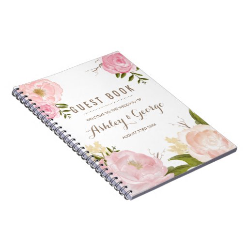 Romantic Pink Peonies Personalized Guest Book | Zazzle