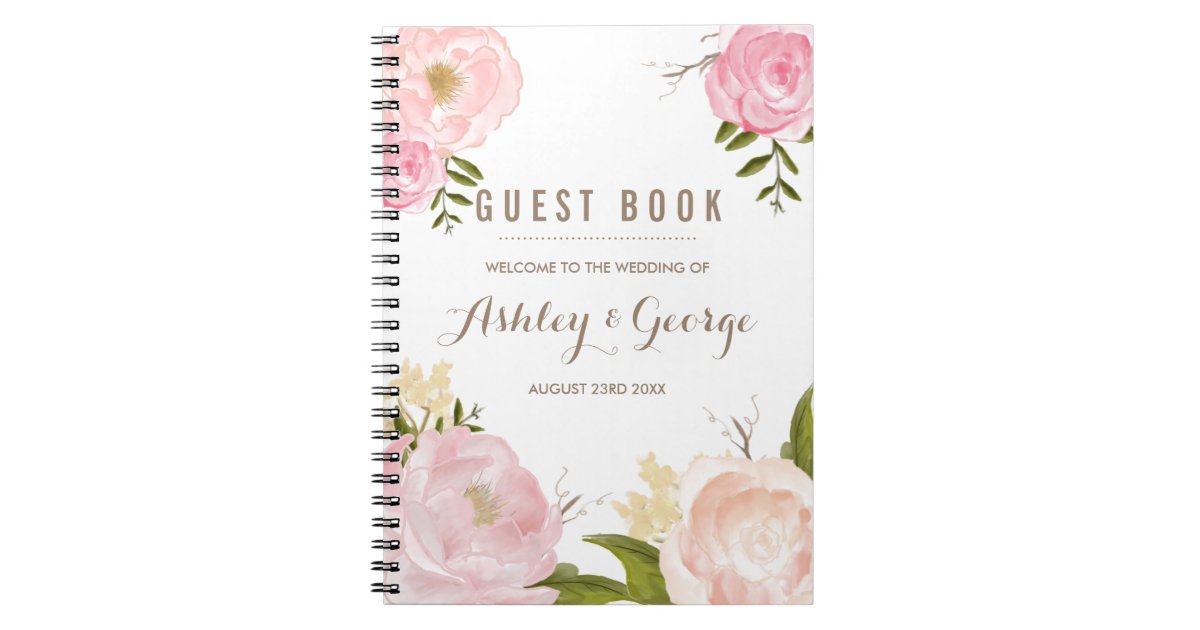 Romantic Pink Peonies Personalized Guest Book | Zazzle