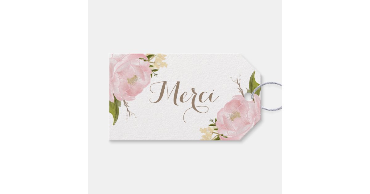 Romantic Pink Peonies Wreath Merci Thank You Gift Tags | Zazzle