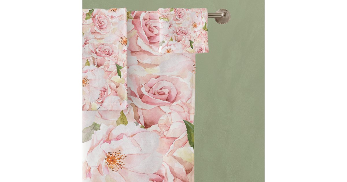Romantic Pink Rose Bath Towel Set | Zazzle