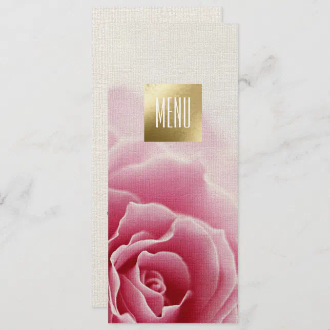 Romantic Pink Rose | Gold Foil Wedding Menu Cards | Zazzle