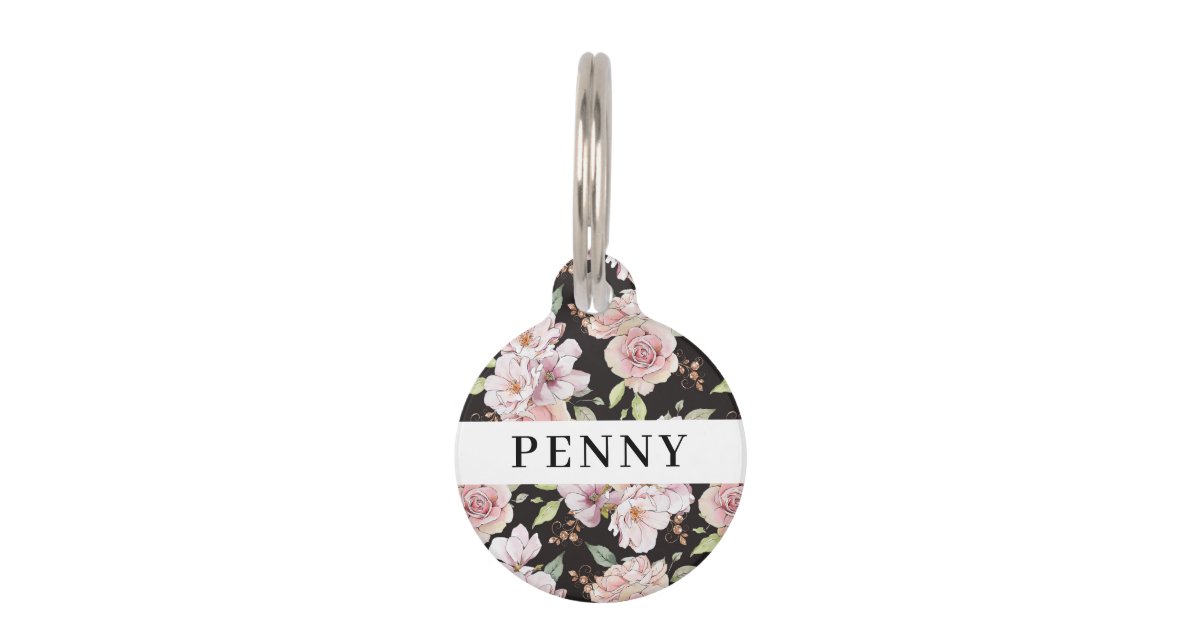 Romantic Pink Rose Pet ID Tag | Zazzle