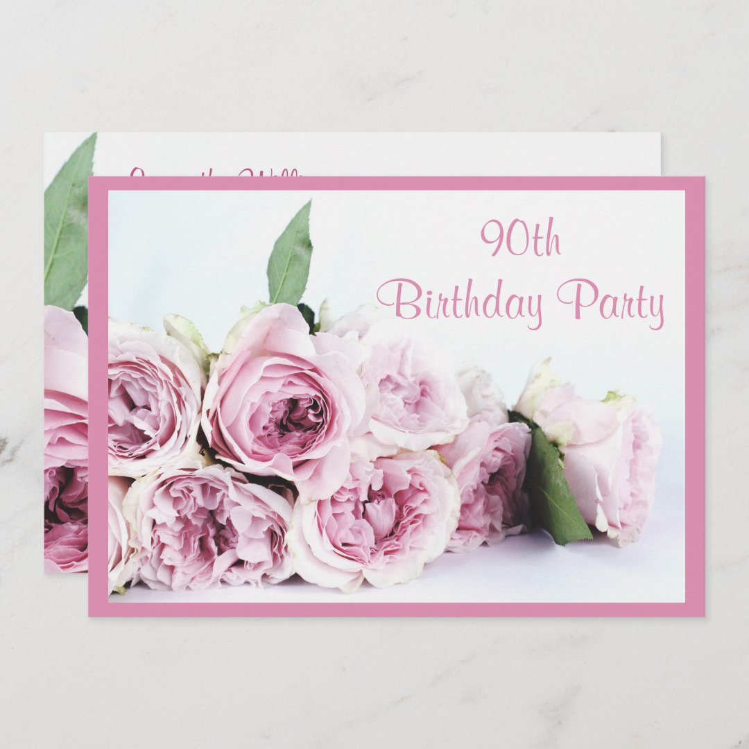 Romantic Pink Roses 90th Birthday Invitation | Zazzle