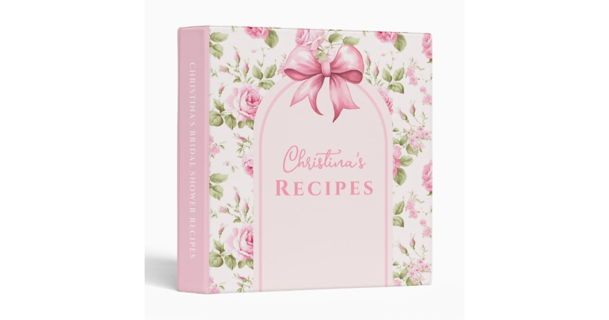Romantic Pink Roses and Bow | Coquette 3 Ring Binder | Zazzle