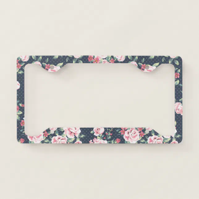 Romantic Pink Roses Floral Pattern License Plate Frame | Zazzle