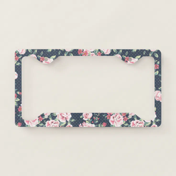 Romantic Pink Roses Floral Pattern License Plate Frame | Zazzle