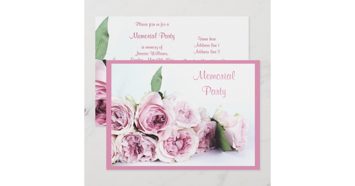Romantic Pink Roses Memorial Party Invitation | Zazzle