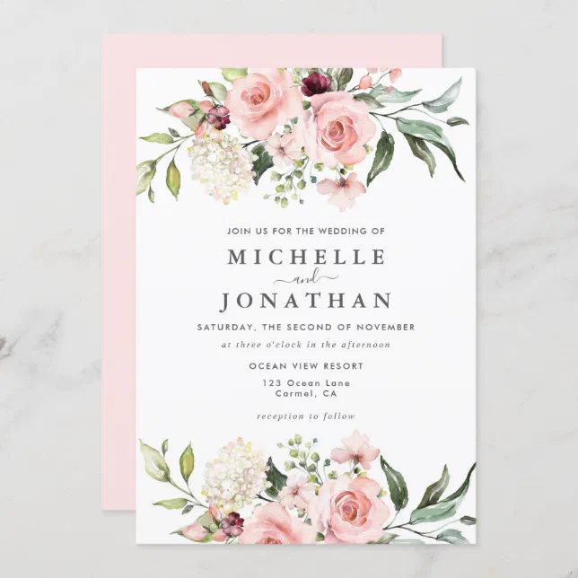 Romantic Pink Roses Wedding Invitation | Zazzle