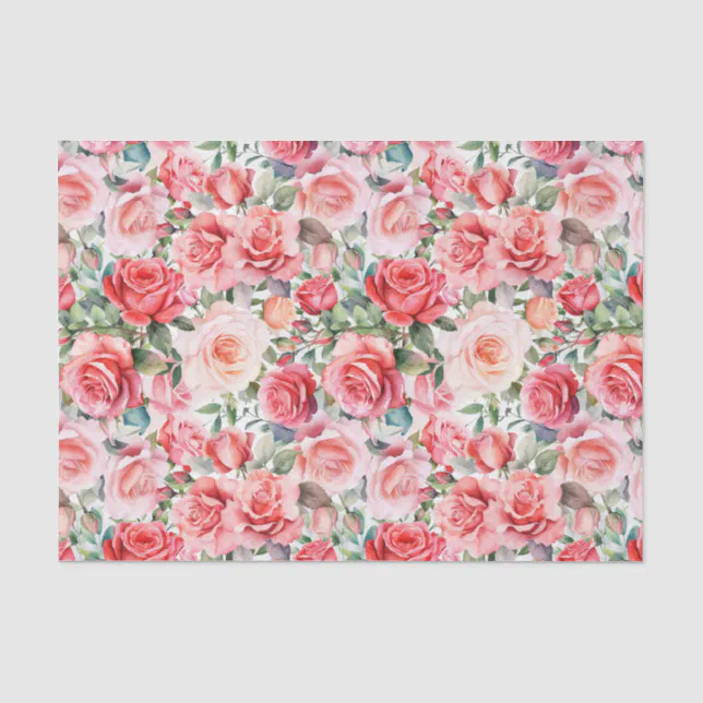 Romantic Pink Watercolor Roses Tissue Paper | Zazzle
