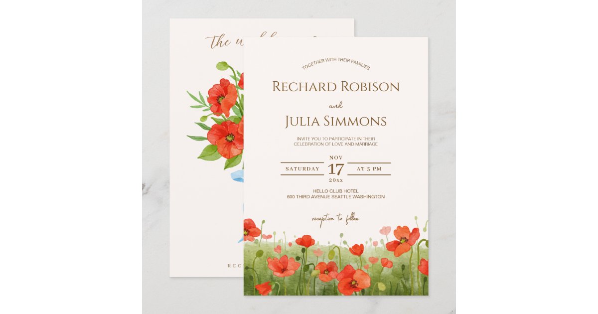 Romantic Poppy Floral Red Wedding Invitation | Zazzle