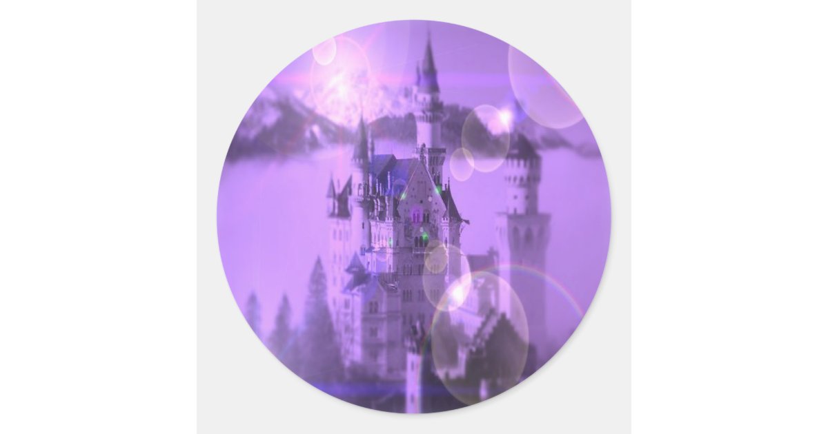 Romantic purple castle gothic wedding classic round sticker | Zazzle