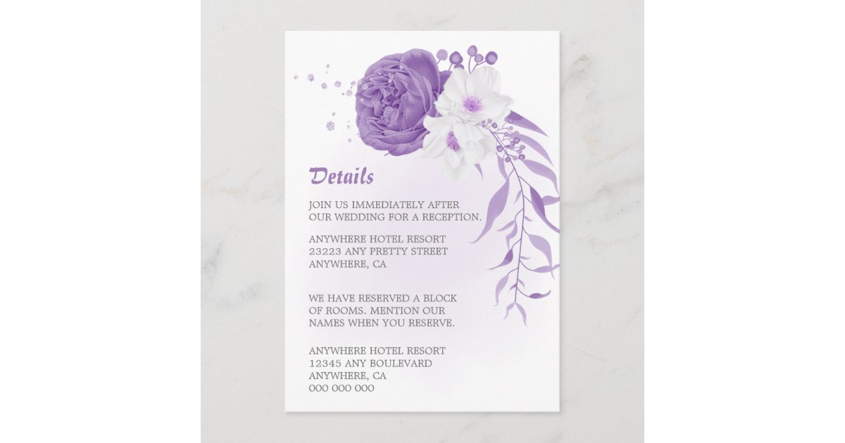 romantic purple & white floral enclosure card | Zazzle