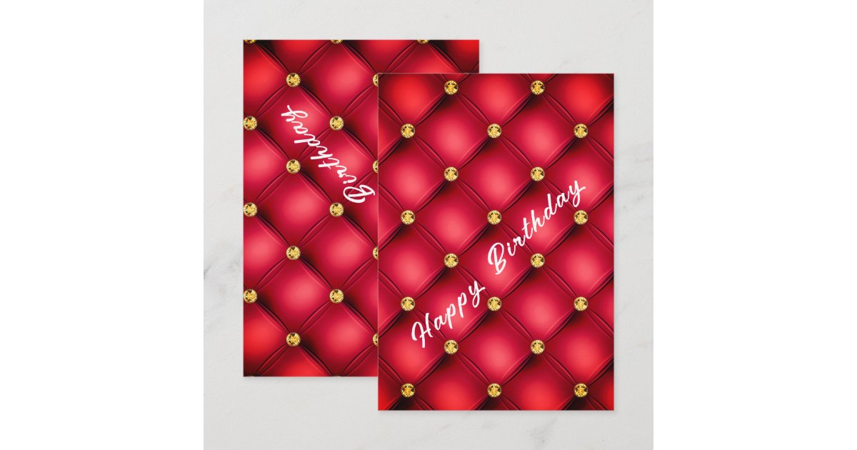 Romantic Red Birthday Card Gold Diamonds Tufted | Zazzle
