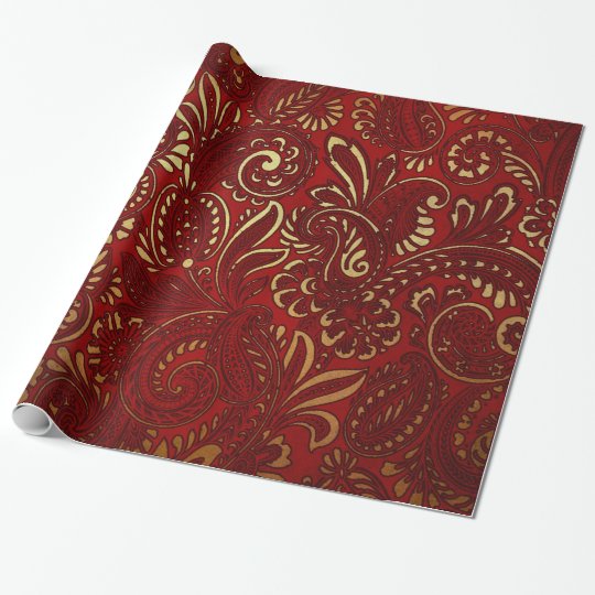 Romantic Red Bold Damask Paisley Bold Floral Wrapping Paper | Zazzle.com