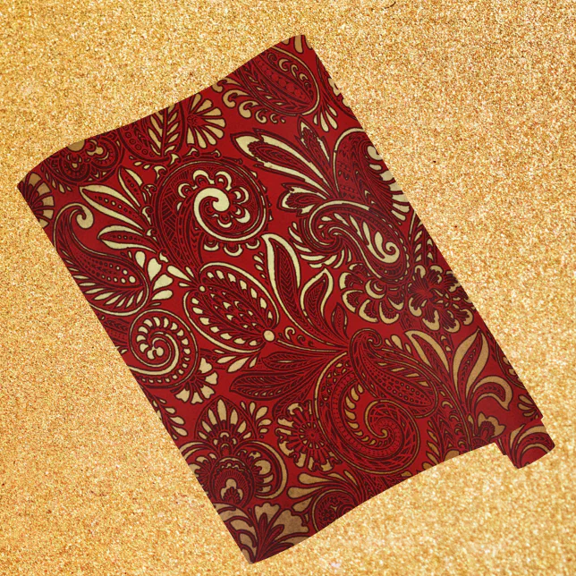 Romantic Red Bold Damask Paisley Bold Floral Wrapping Paper | Zazzle
