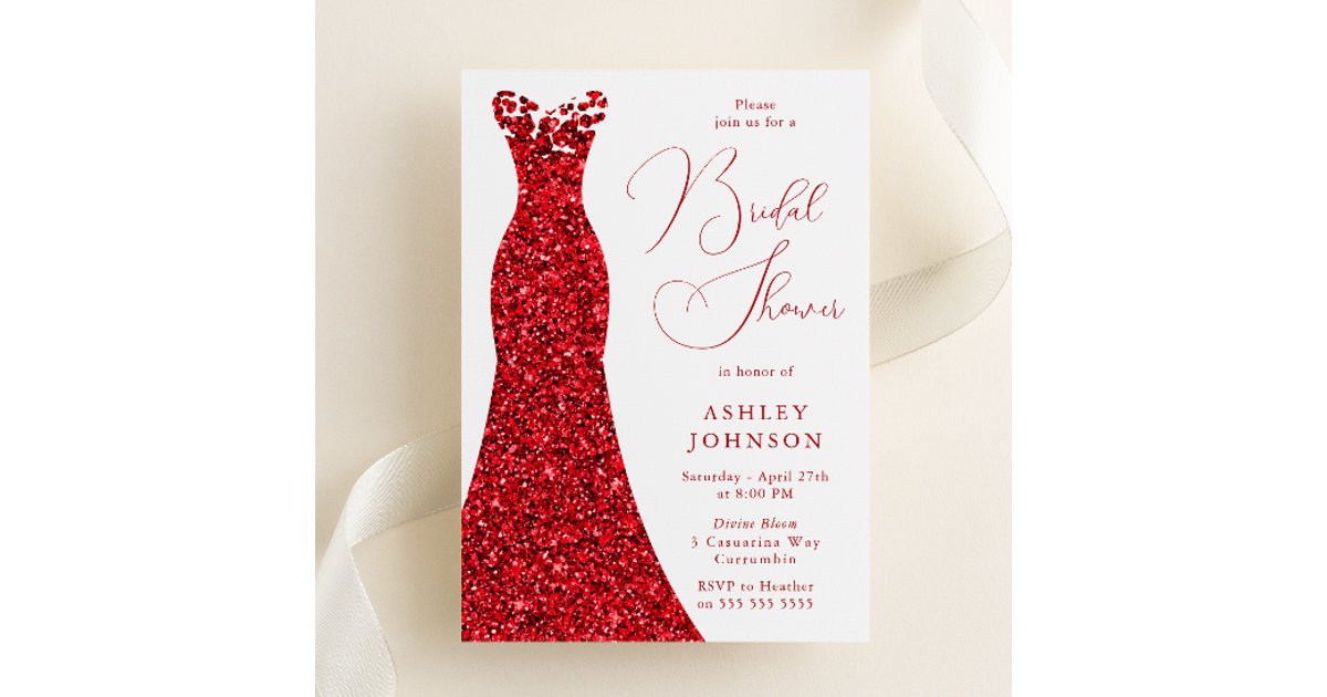 Romantic Red Dress Bridal Shower Invitation | Zazzle