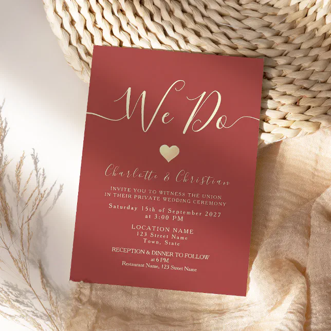 Romantic Red Micro Wedding Invitation | Zazzle