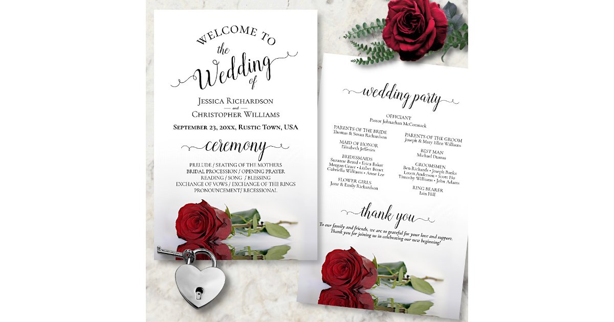 Romantic Red Rose Budget Wedding Program | Zazzle