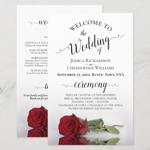 Romantic Red Rose Budget Wedding Program | Zazzle