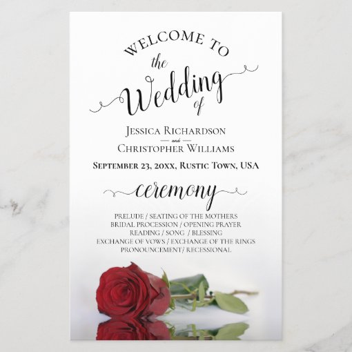 Romantic Red Rose Budget Wedding Program | Zazzle