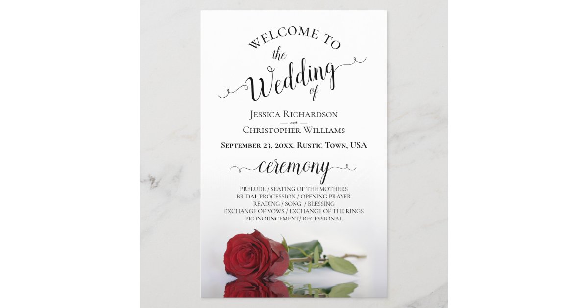 Romantic Red Rose Budget Wedding Program | Zazzle