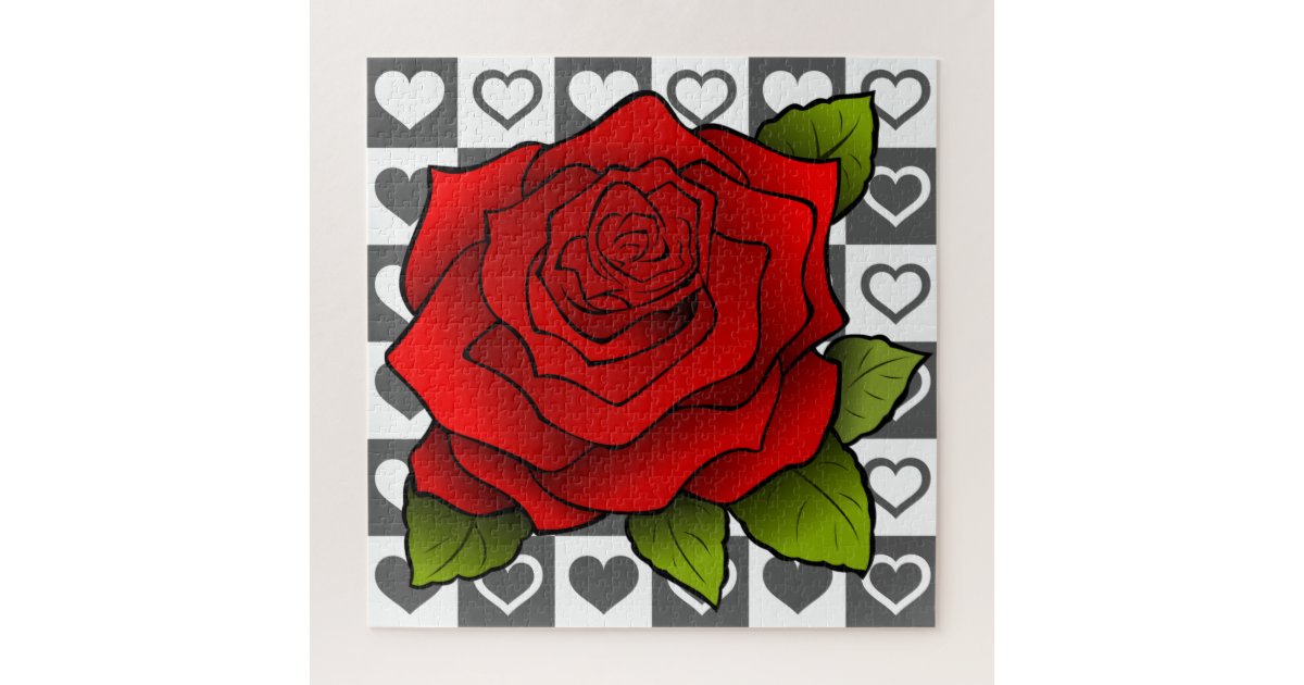 Romantic Red Rose & Hearts - Jigsaw Puzzle | Zazzle