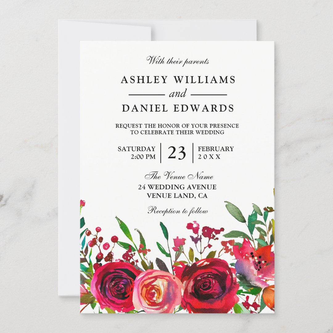 Romantic Red Rose Wedding Invitation | Zazzle