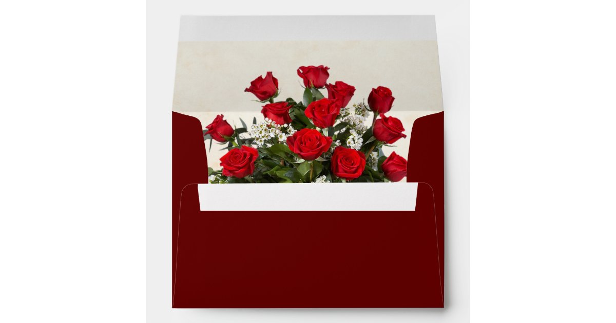 Romantic Red Roses Bouquet Wedding Envelope | Zazzle.com