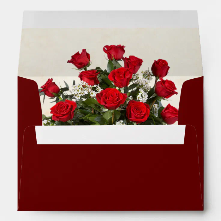 Romantic Red Roses Bouquet Wedding Envelope | Zazzle