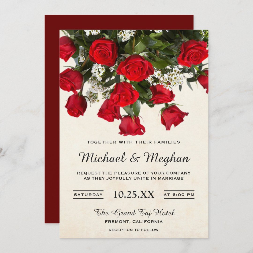 Romantic Red Roses Bouquet Wedding Invitation | Zazzle