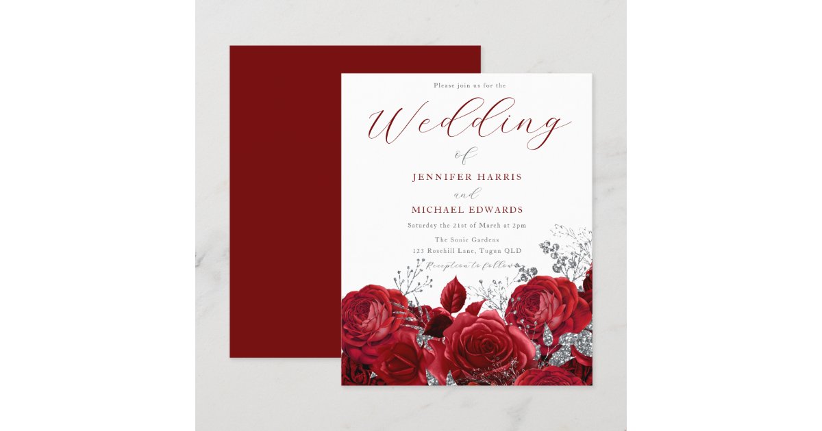 Romantic Red Roses Budget Wedding Invitation | Zazzle
