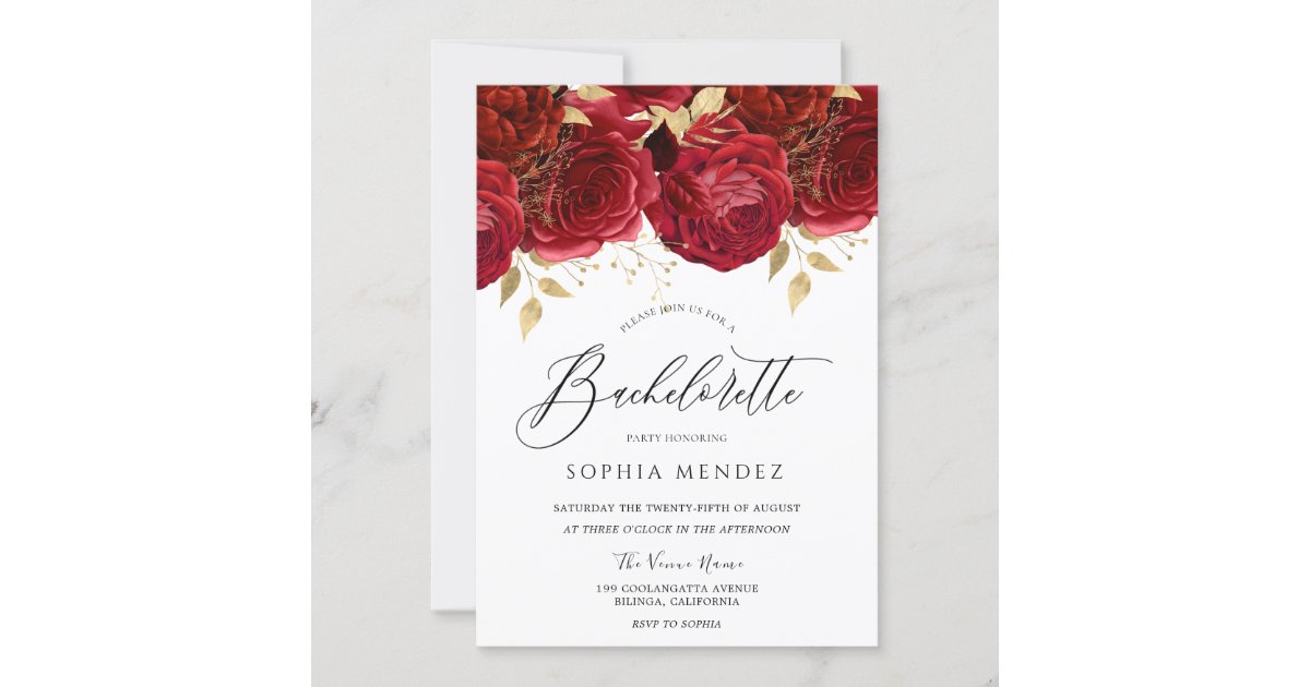 Romantic Red Roses Elegant Bachelorette Party Invitation | Zazzle
