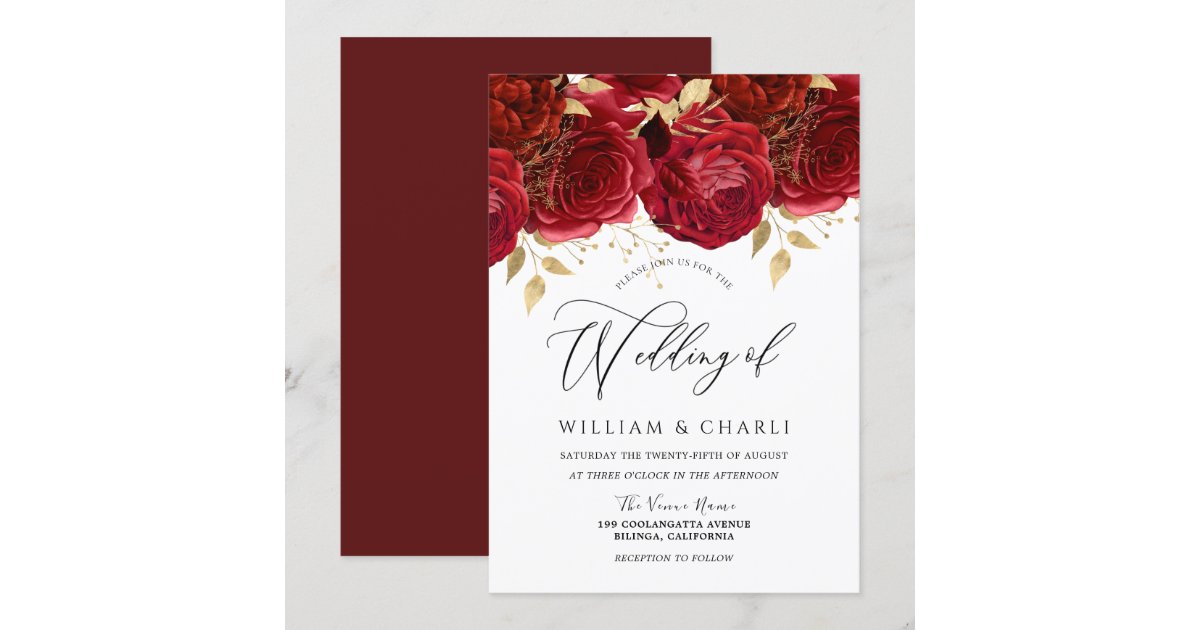 Romantic Red Roses Elegant Wedding Invitation | Zazzle