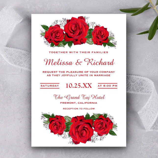 Romantic Red Roses Floral Wedding Invitation | Zazzle