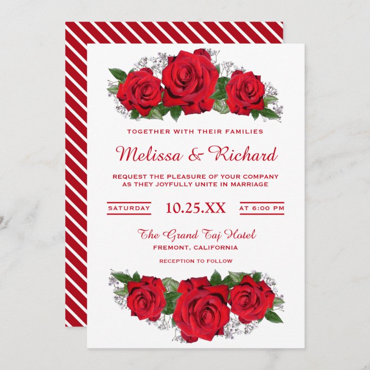 Romantic Red Roses Floral Wedding Invitation | Zazzle