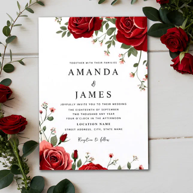 Romantic Red Roses Monogram Floral Wedding Invitation | Zazzle