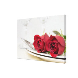 romantic red roses on dinner plate canvas print | Zazzle