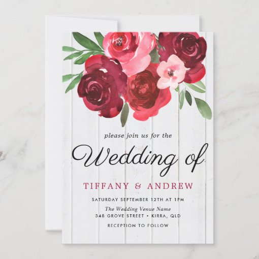 Romantic Red Roses Rustic Wedding Invite | Zazzle