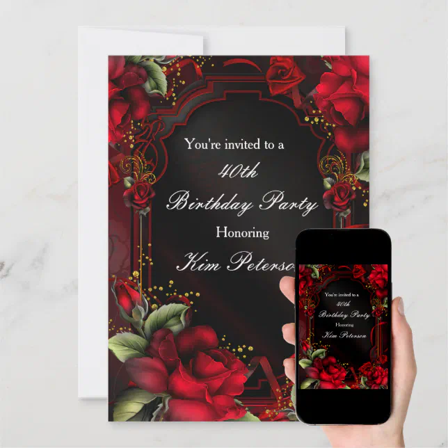 Romantic Red Roses Silk Birthday Party Invitation | Zazzle