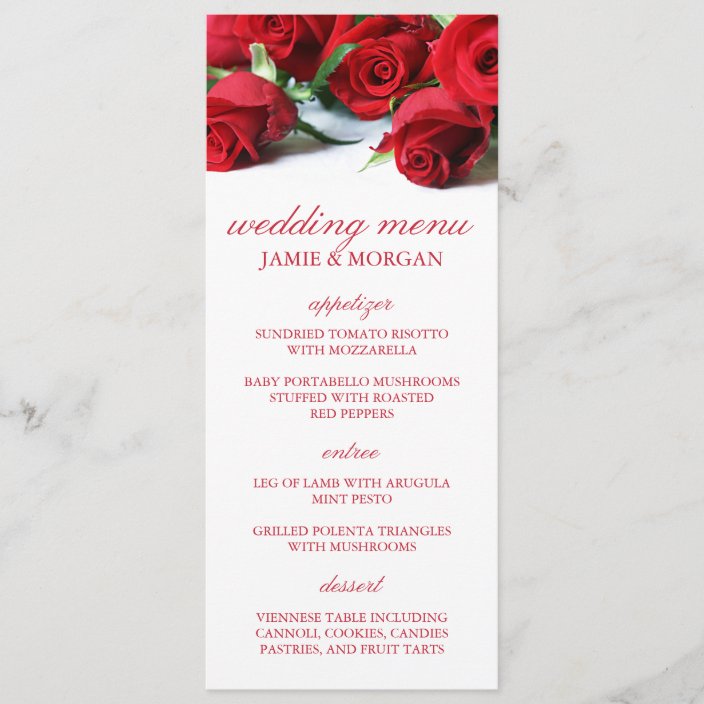 Romantic Red Roses Wedding Menu | Zazzle.com