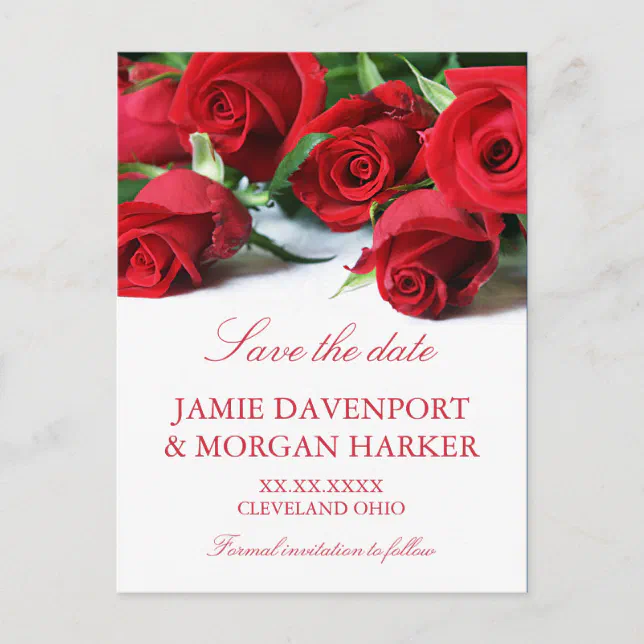 Romantic Red Roses Wedding Save the Date Announcement Postcard | Zazzle