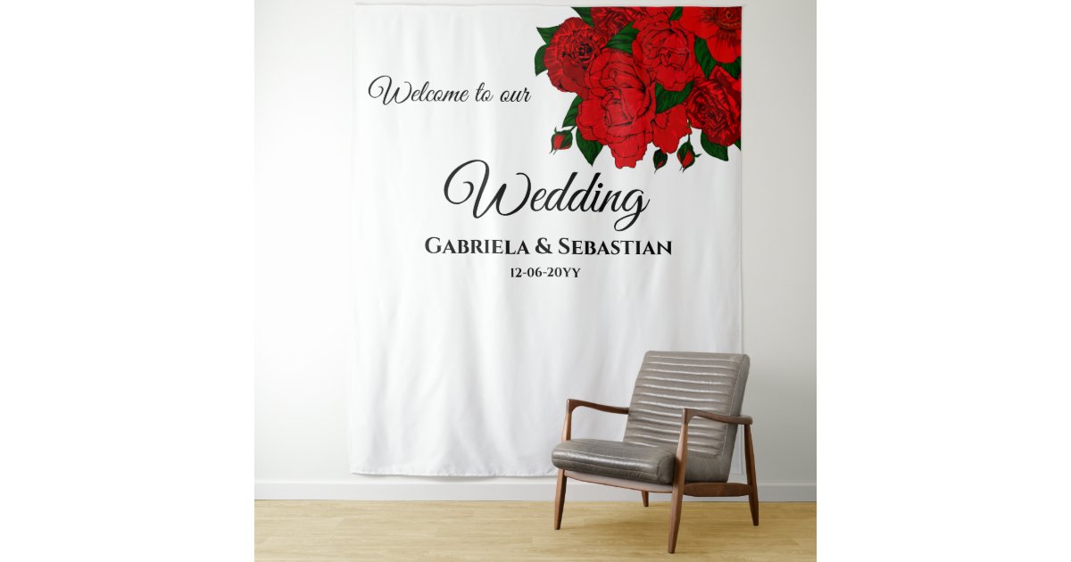 Romantic Red Roses Wedding Wall Backdrop | Zazzle