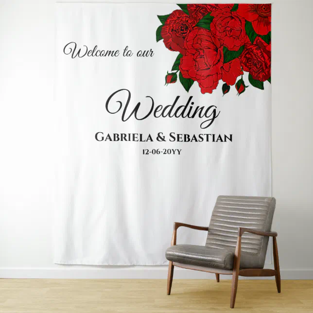 Romantic Red Roses Wedding Wall Backdrop | Zazzle