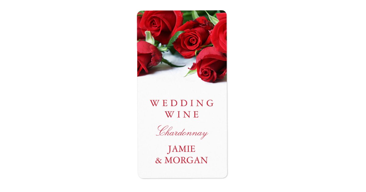 Romantic Red Roses Wedding Wine Label | Zazzle